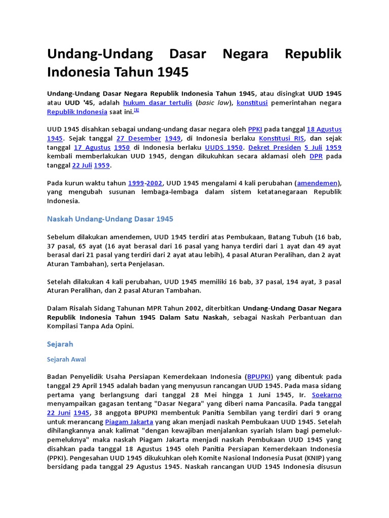 Sejarah dan Perubahan UUD 1945 | PDF