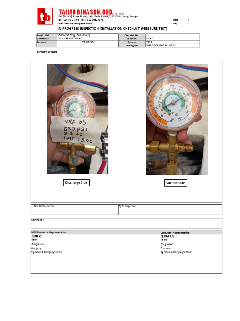 VRF System Pressure Test Checklist | PDF