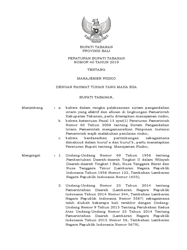 Manajemen Risiko Pemkab Tabanan | PDF