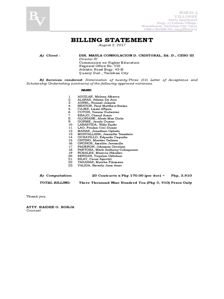 Billing (CHED) | PDF