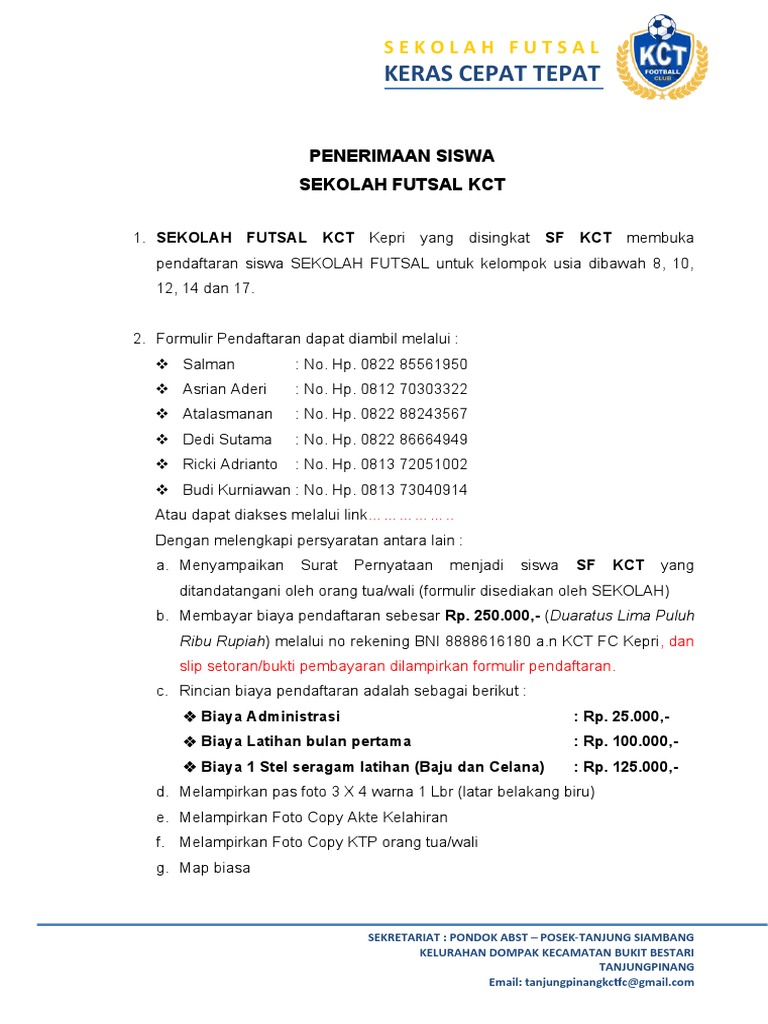 Form Pendaftaran SF KCT | PDF