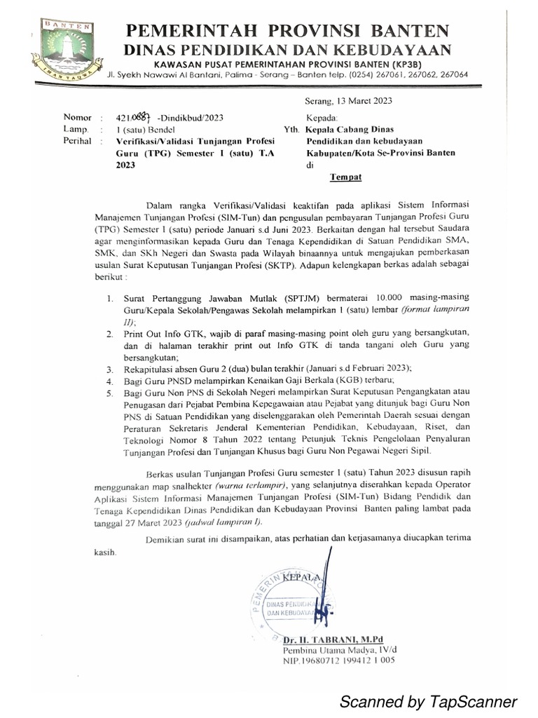 Surat Edaran Pemberkasan Tpg Semester I 2023 Pdf