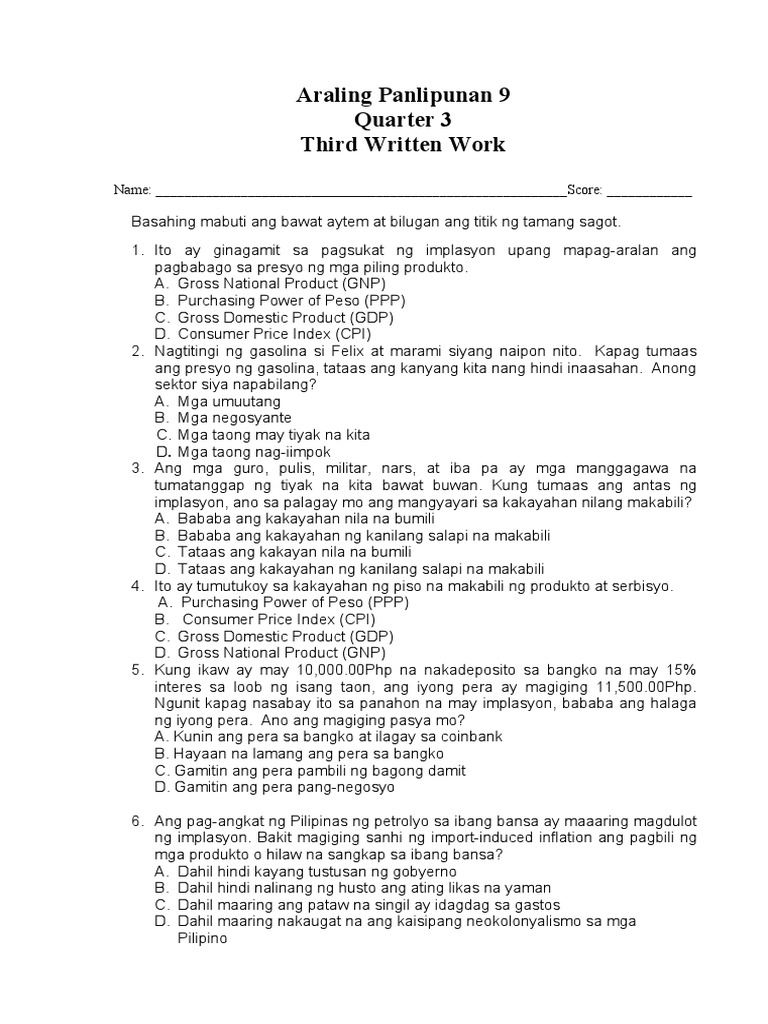 AP9 Q3 Third Written Work | PDF