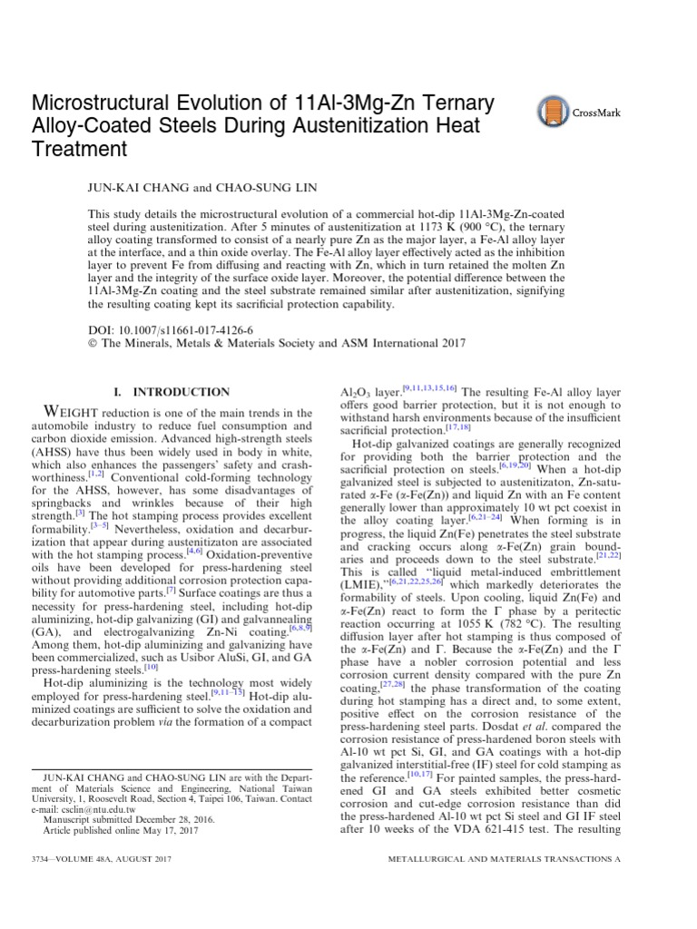 Microstructural Evolution of 11Al-3Mg-Zn Ternary Alloy-Coated Steels ...