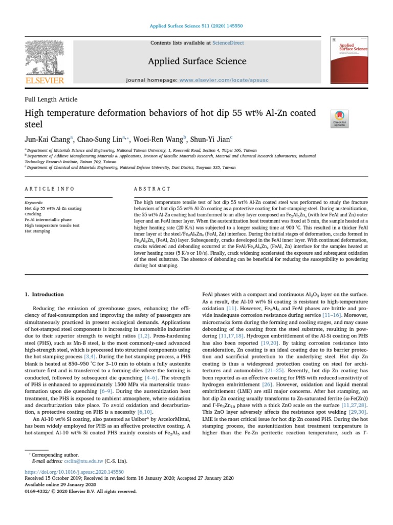 High Temperature Deformation Behaviors of Hot Dip 55 WT% Al-Zn Coated ...