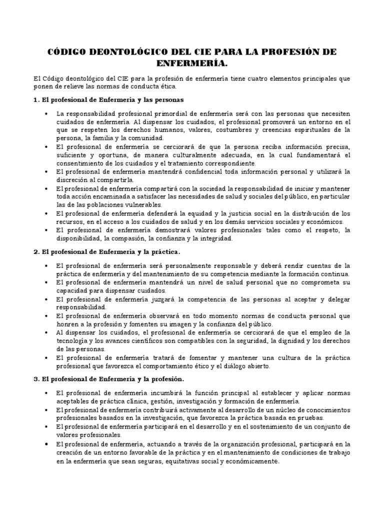 Código Deontológico Del Cie para La Profesión de Enfermería | PDF
