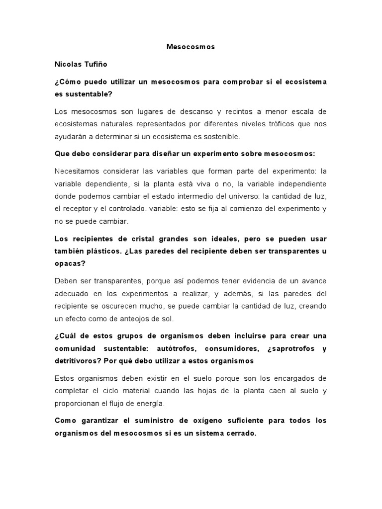 Uso y diseño de mesocosmos sustentables | PDF