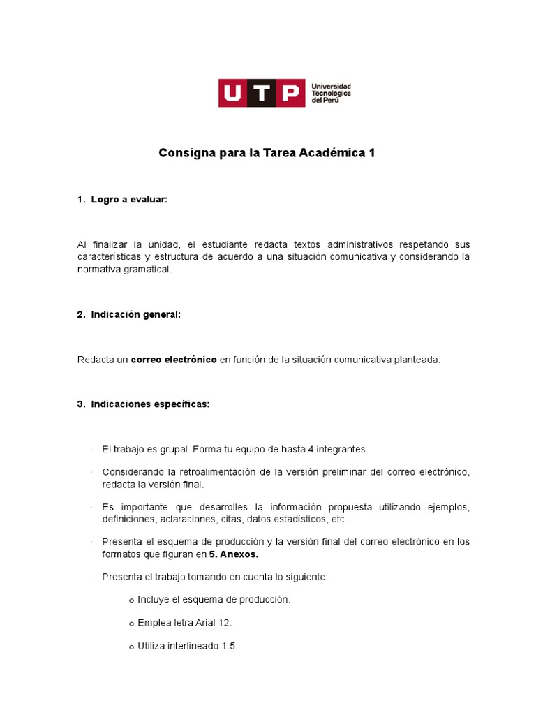Consigna para La Tarea Académica 1 | PDF
