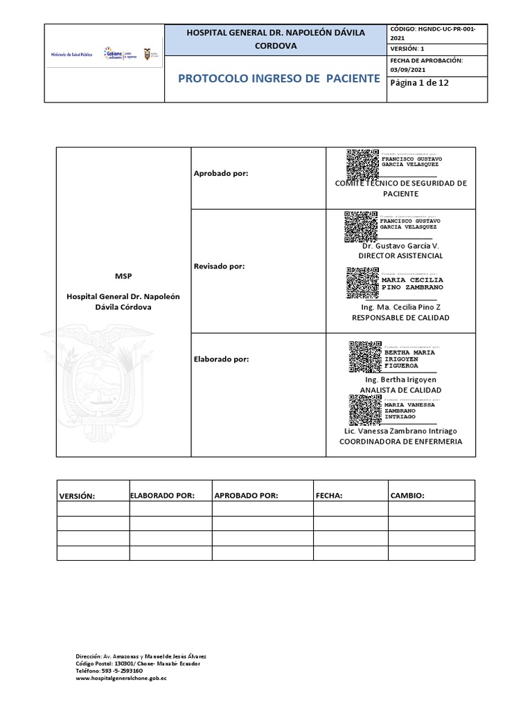 Protocolo de Ingreso Hospitalario | PDF
