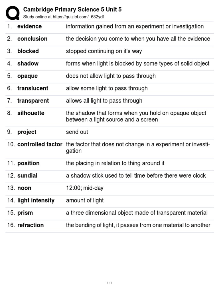 Cambridge Primary Science 5 Unit 5 | PDF