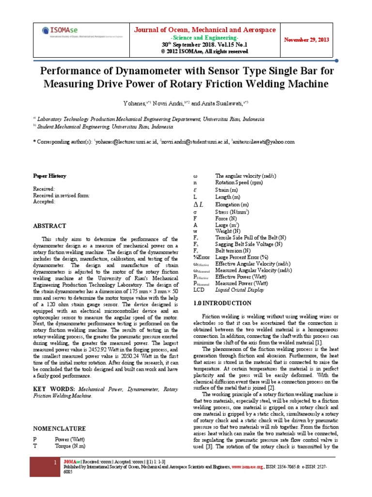 Performance of Dynamometer With Sensor Type Single Bar For Measuring ...