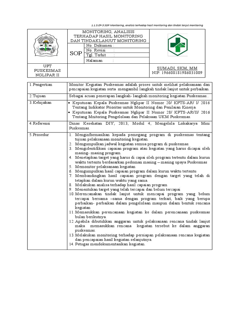 SOP Monitoring dan Tindak Lanjut Puskesmas | PDF | Bisnis | Komputer