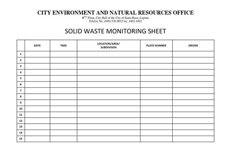 Solid Waste Monitoring Sheet Template | PDF