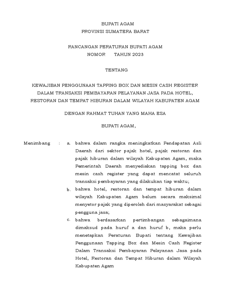Perbup Tapping Box Dan Cas Register | PDF