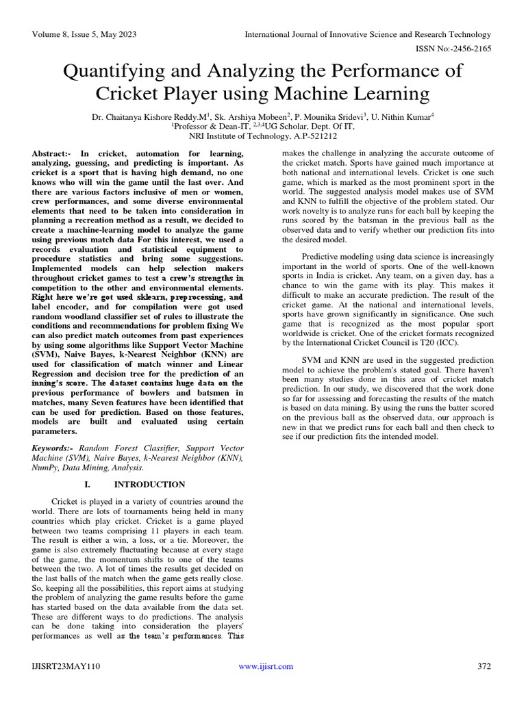 Quantifying and Analyzing The Performance of Cricket Player Using ... Quantifying and Analyzing The Performance of Cricket Player Using ...