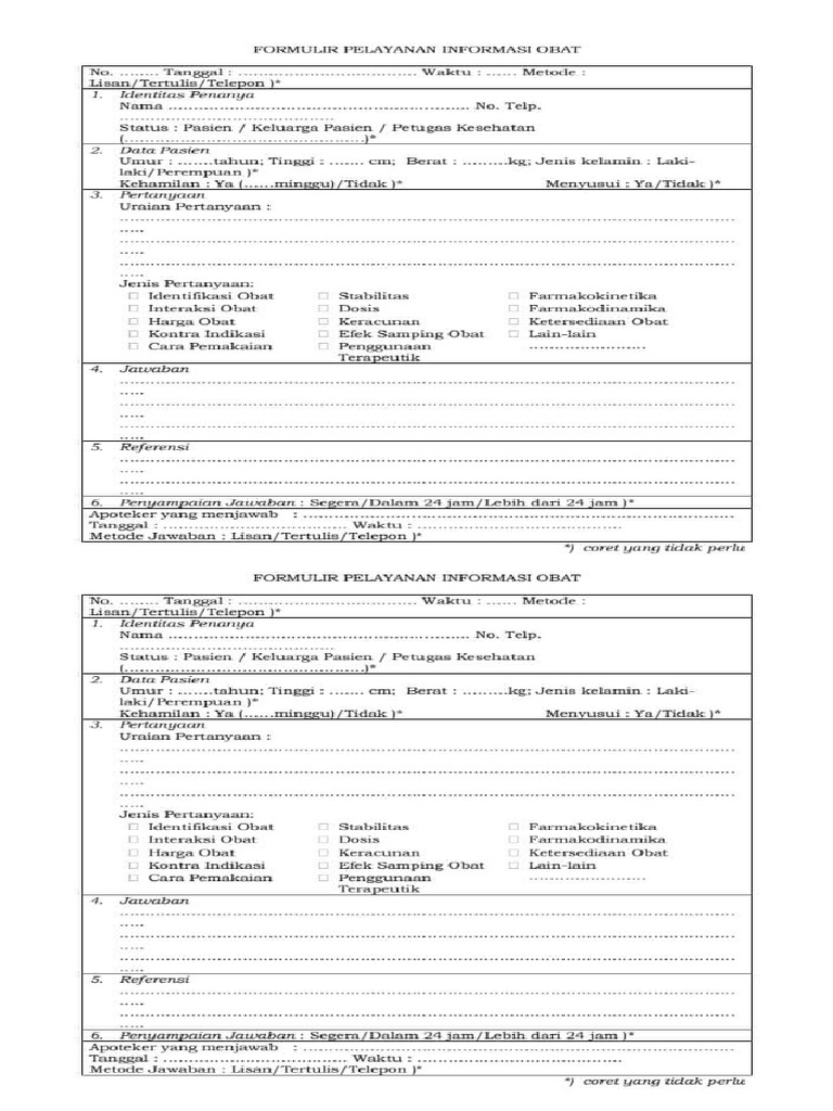 Formulir Pelayanan Informasi Obat Pdf