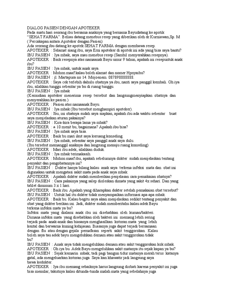 Dialog Pasien Dengan Apoteker | PDF | Kesehatan Holistik | Sains & Matematika