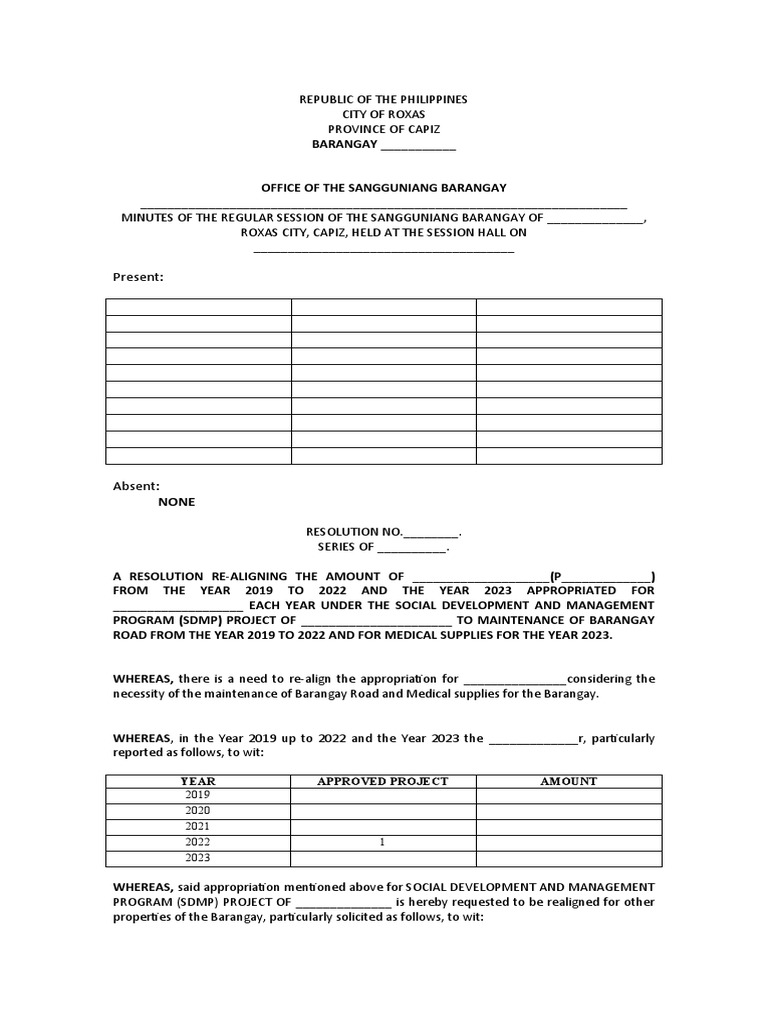 Barangay Resolution for Re-Alignement | PDF