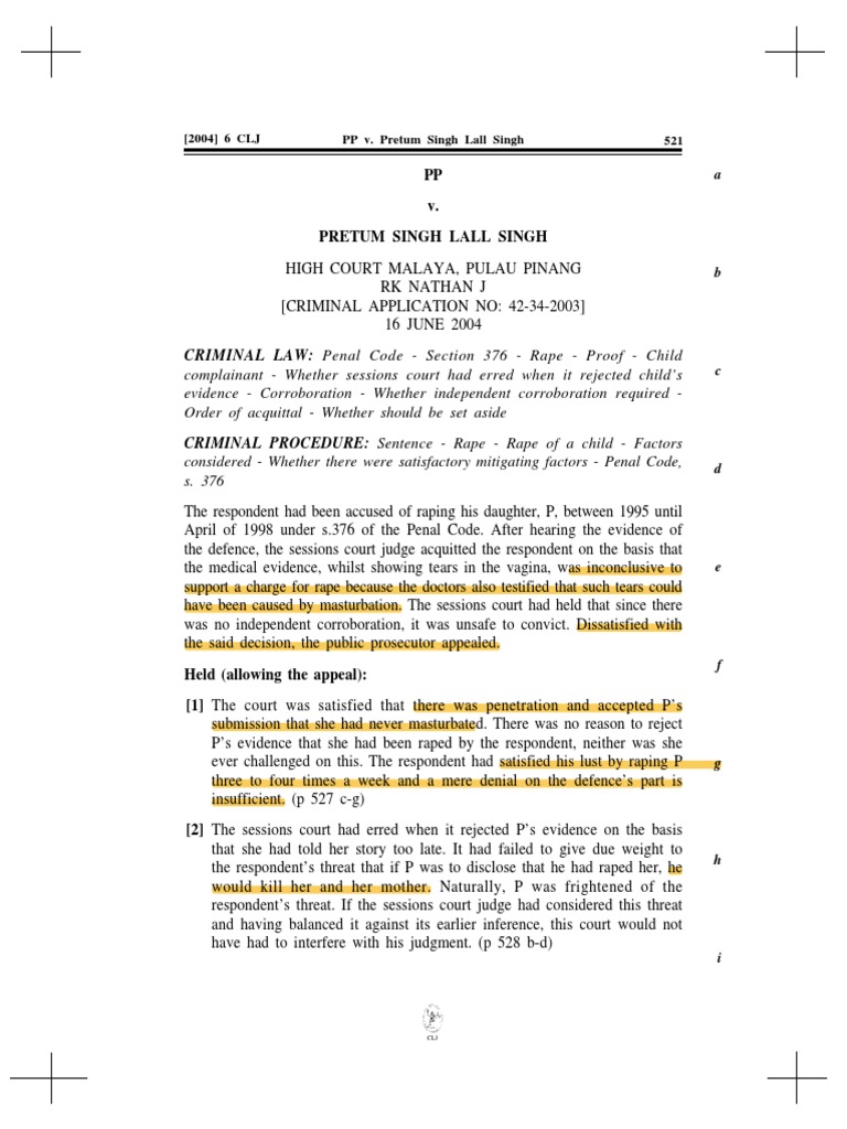 PP v. Pretum Singh A:l Lal Singh | PDF | Rape | Acquittal