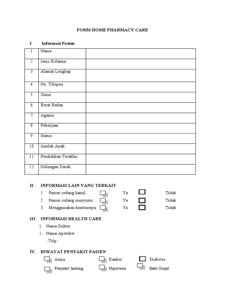 Form Home Pharmacy Care Pdf