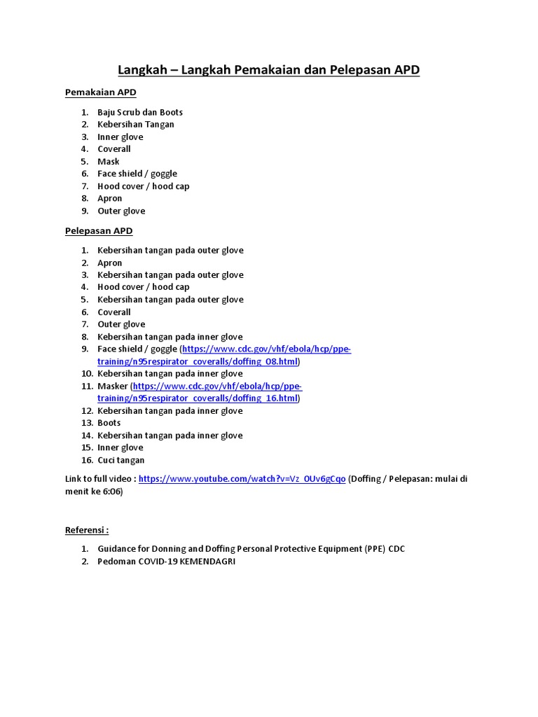 Langkah - Langkah Pemakaian Dan Pelepasan APD | PDF