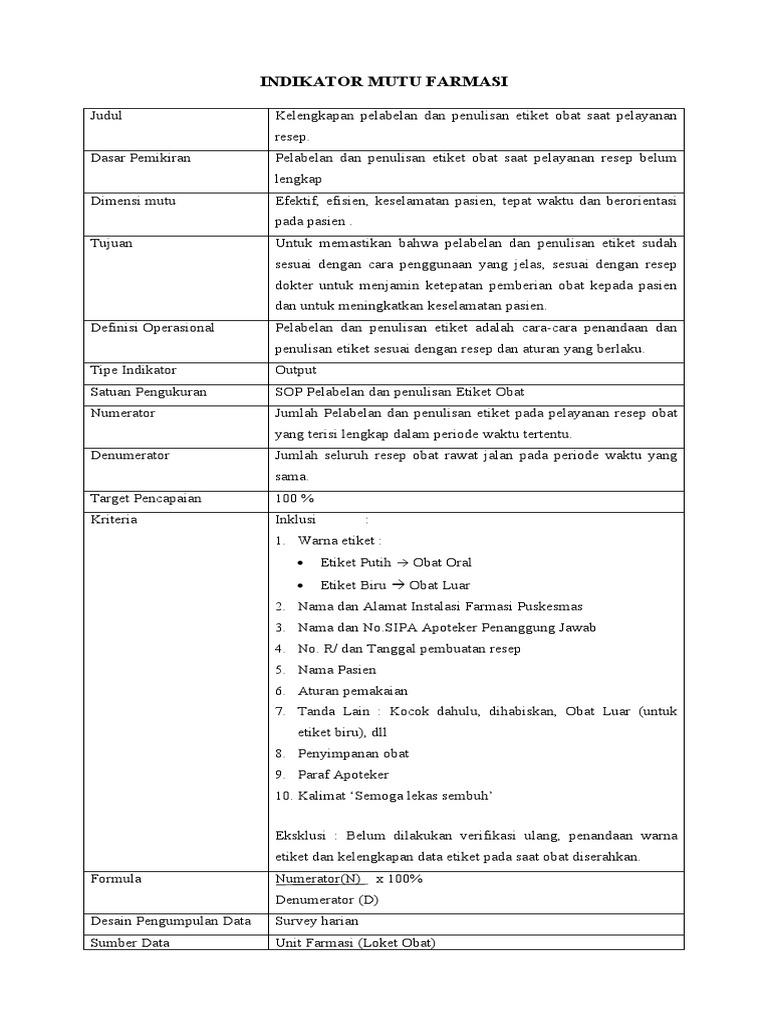 INDIKATOR MUTU UKP Farmasi | PDF