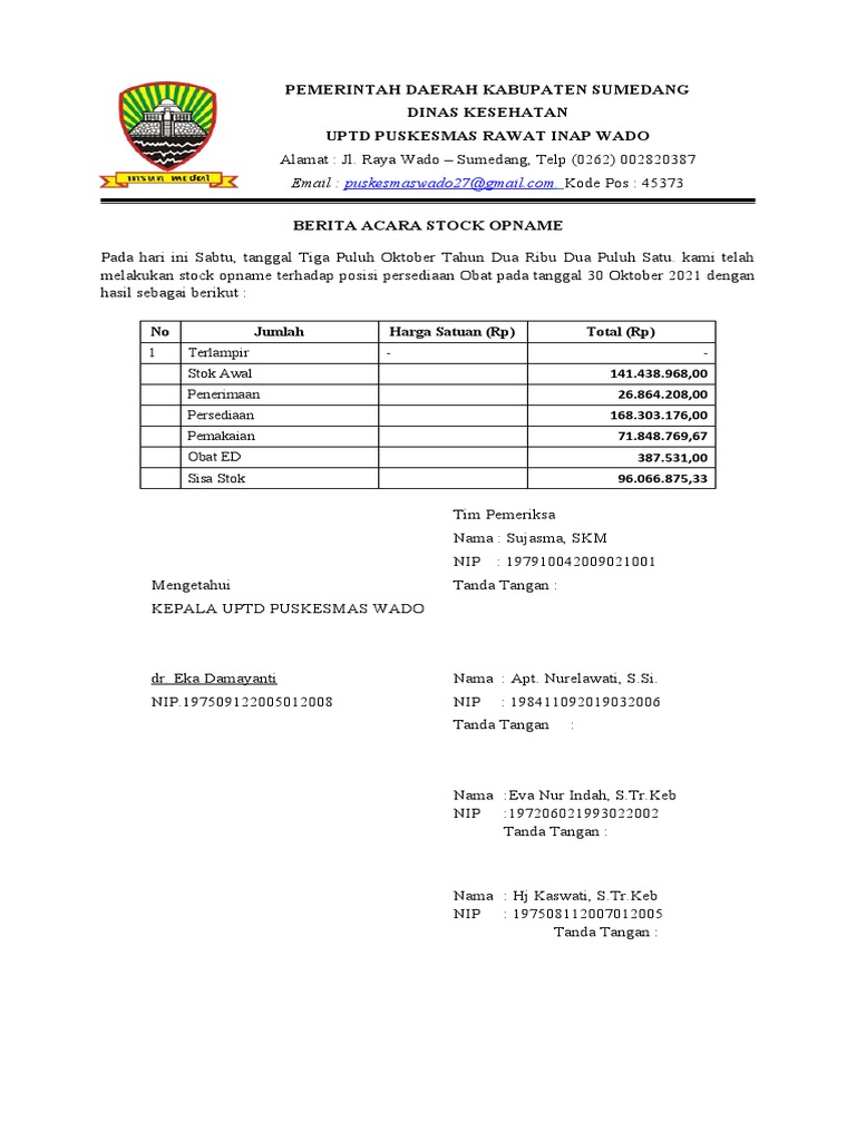 Berita Acara Stok Opname Oktober 2021 | PDF