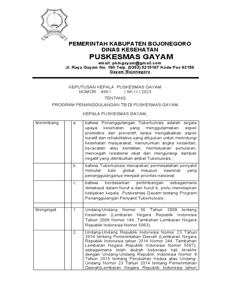 SK Program Penanggulangan Dan Program TB | PDF
