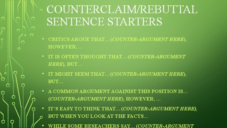 CounterClaim Rebuttal Sentence Starters | PDF