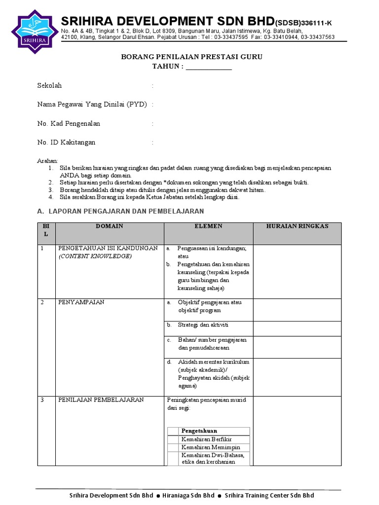 Borang Penilaian Prestasi Guru 060523 | PDF
