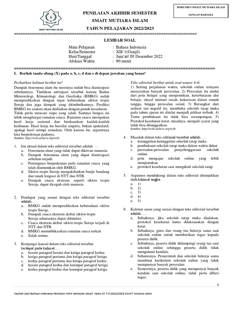 NASKAH PAS BINDO 12 GANJIL 2223 Final | PDF