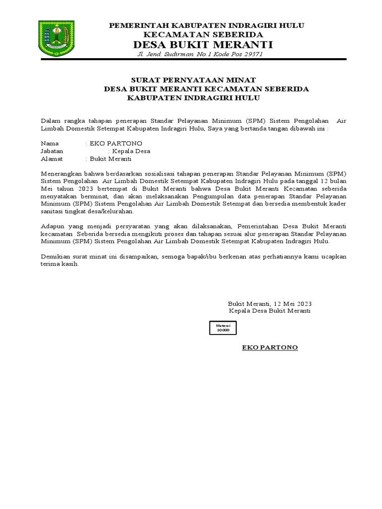 Surat Pernyataan Minat Spald-S 2023 | PDF