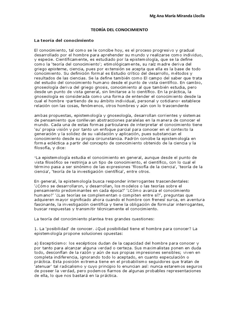 Teoría Del Conocimiento | PDF | Conocimiento | Empirismo