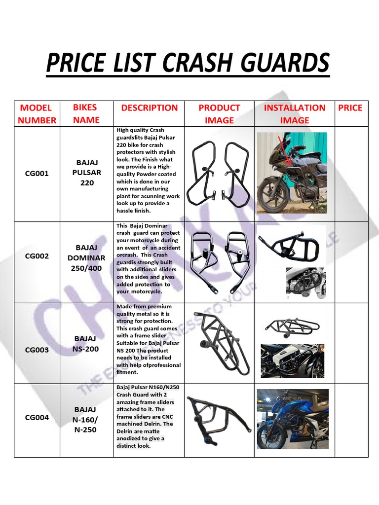 Crash Guard Price List for Motorcycles | PDF | Motorcycle | Welding