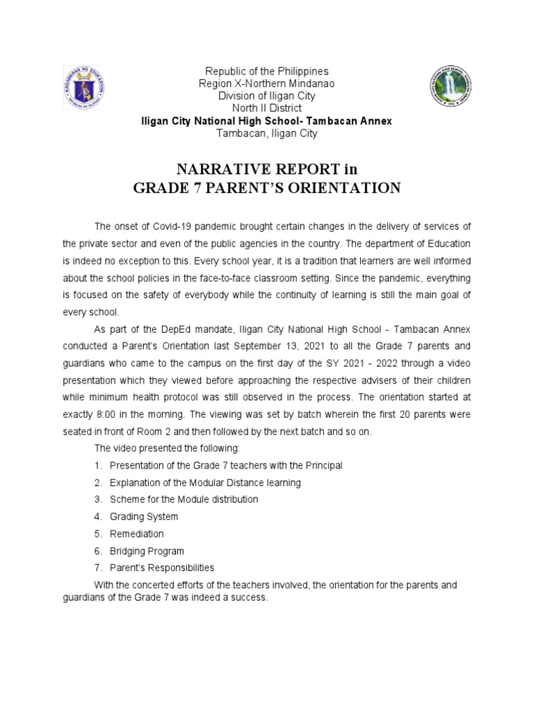 Narrative Report For Parents Orientation | PDF Narrative Report For Parents Orientation | PDF