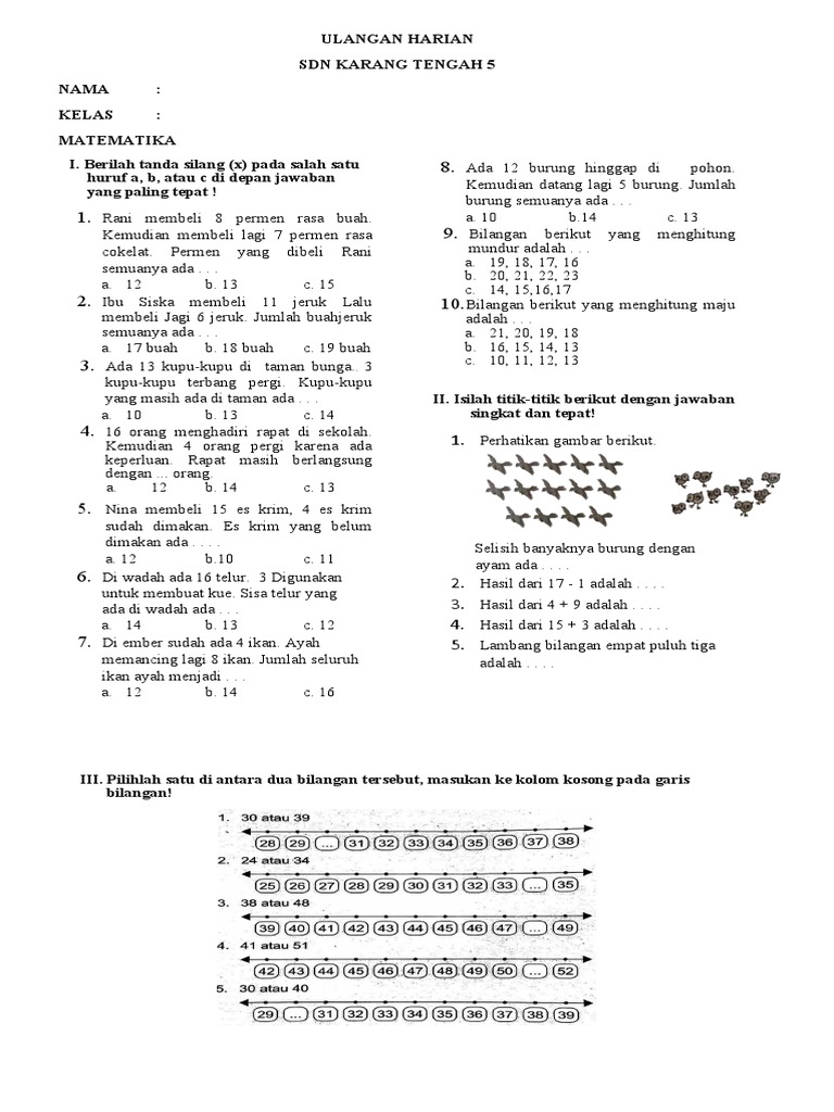 Uh Kelas 1 MTK | PDF