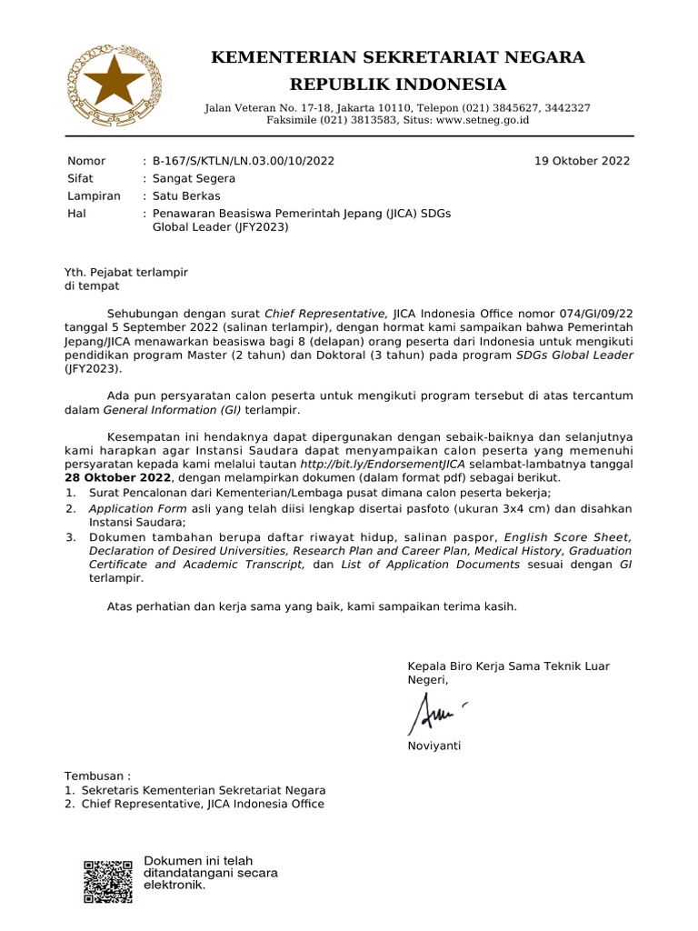 B-167 Penawaran SDGs Global Leader (Setneg, Bappenas, Kemenkeu, Kemenperin, BRIN, Kemenhub) | PDF