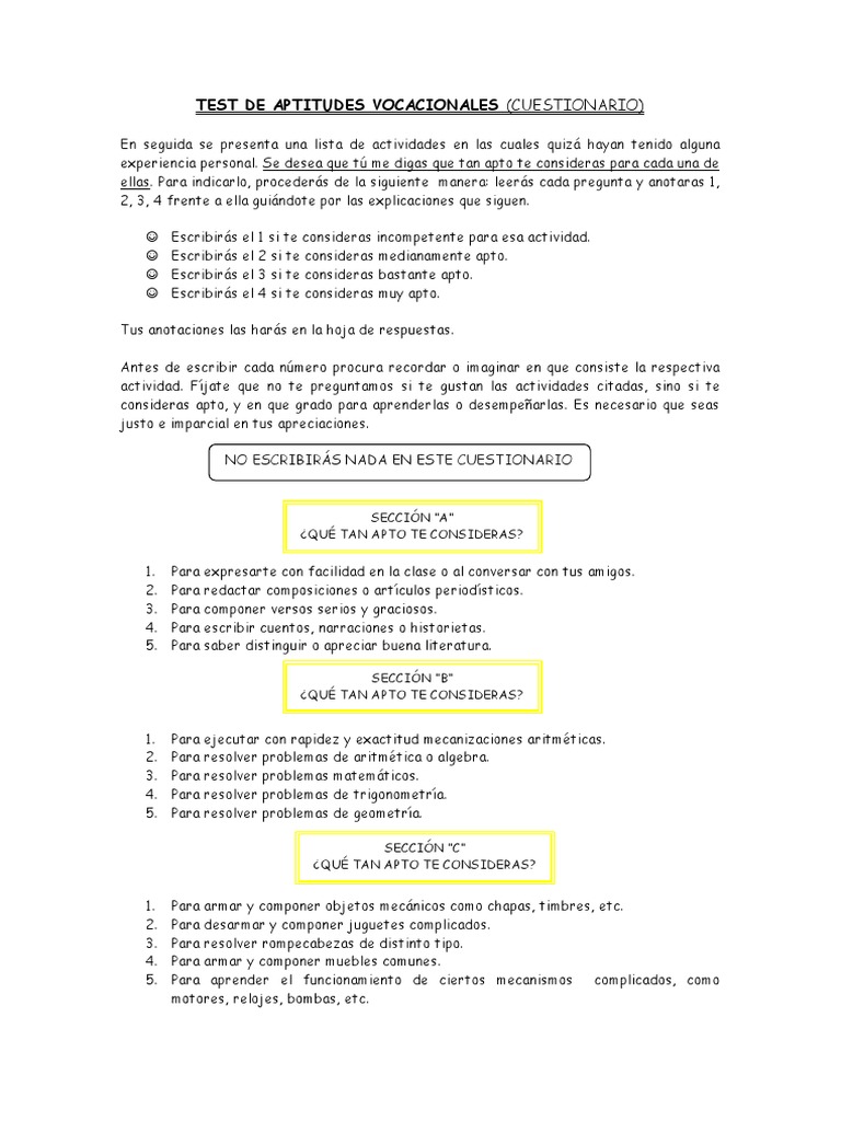 Test de Aptitudes Vocacionales | PDF | Ingeniería | Herramientas
