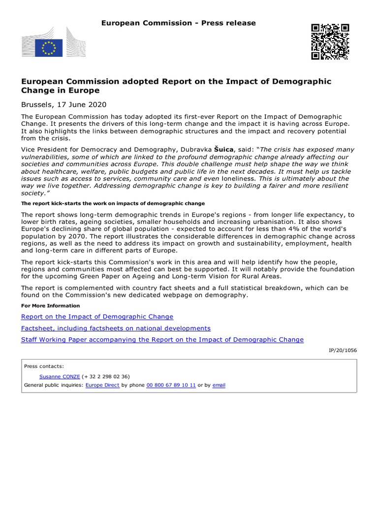 European Commission Adopted Report On The Impact of Demographic Change ...