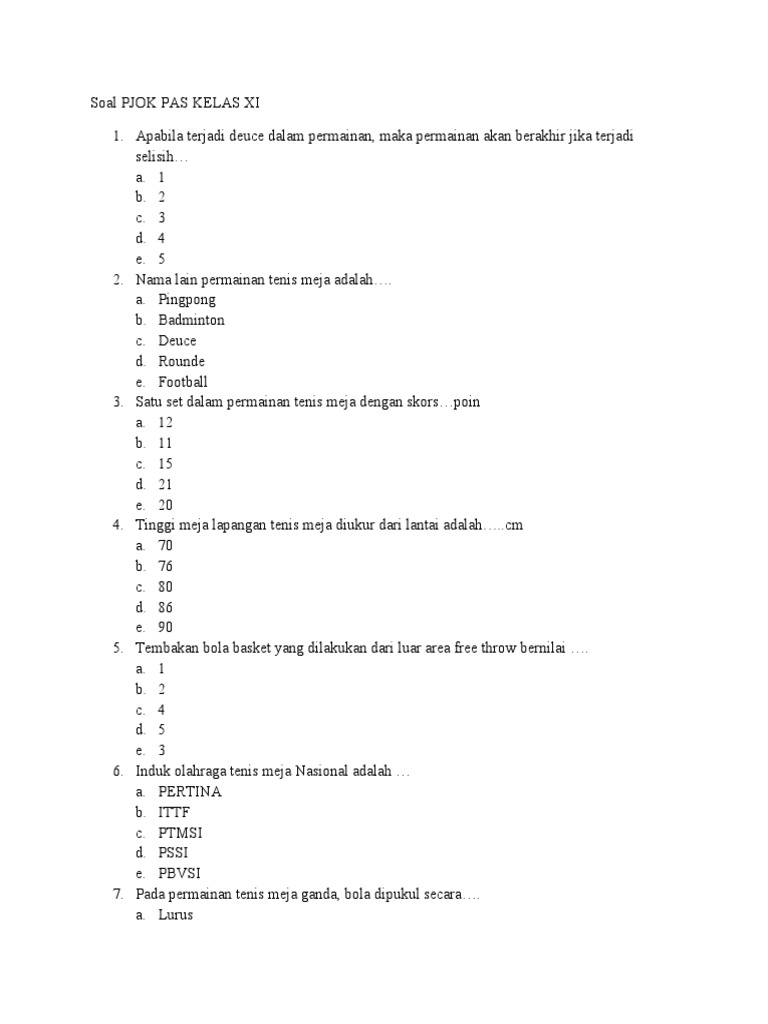 Soal Pjok Sem Genap Kelas XI | PDF