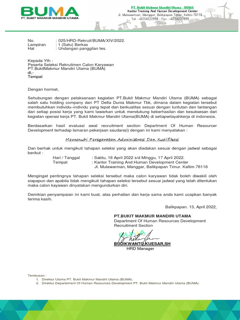 Undangan Interview Balikpapan | PDF