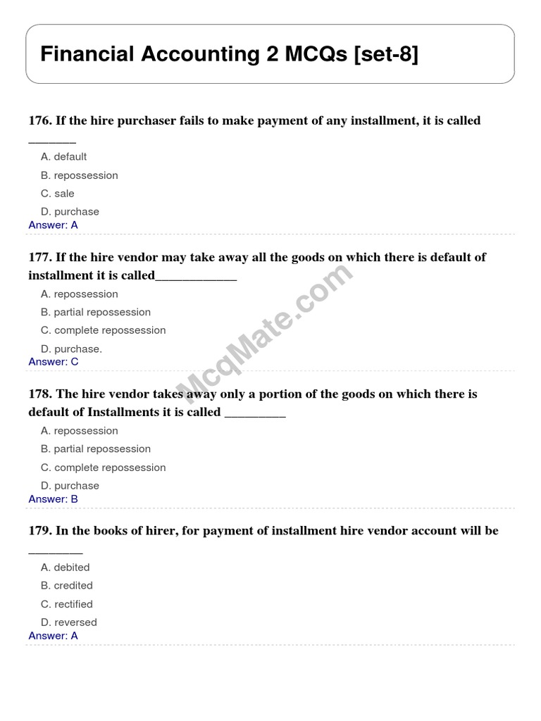 Financial Accounting 2 Solved MCQs (Set-8) | PDF | Economies | Money Financial Accounting 2 Solved MCQs (Set-8) | PDF | Economies | Money