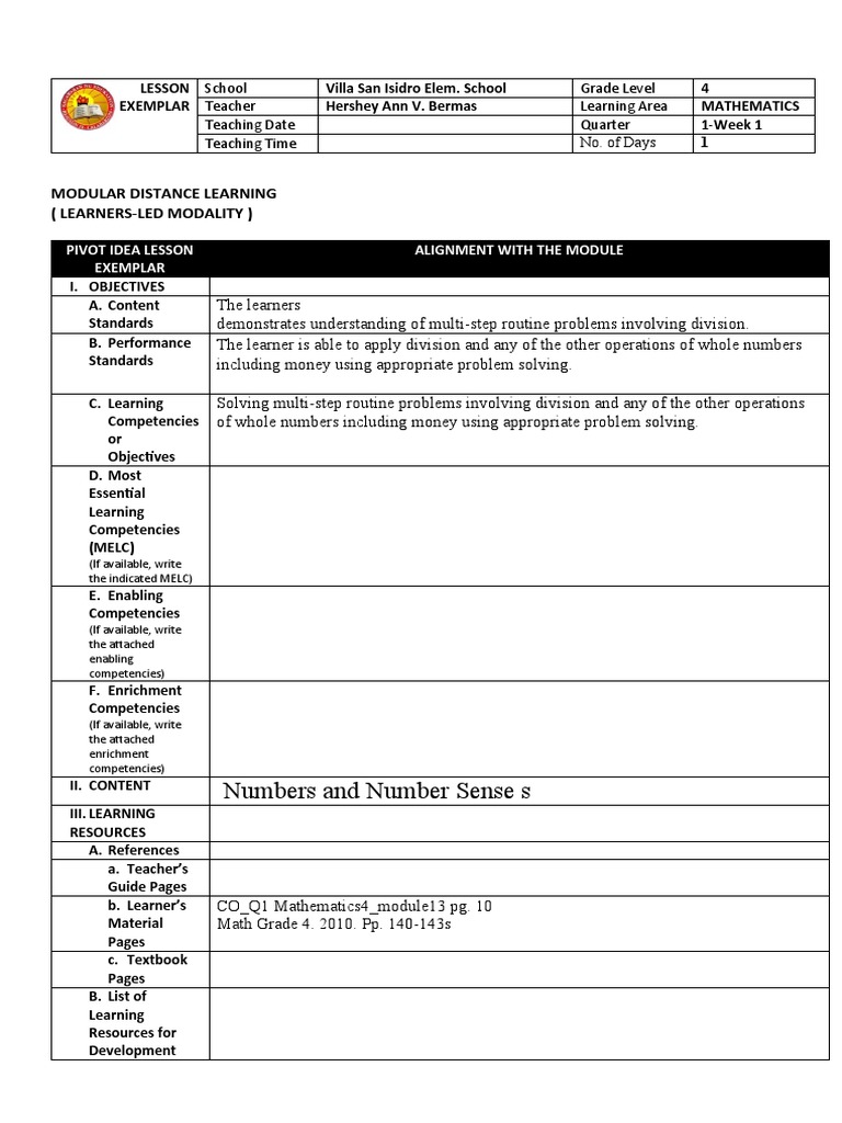 Math Lesson Plan | PDF