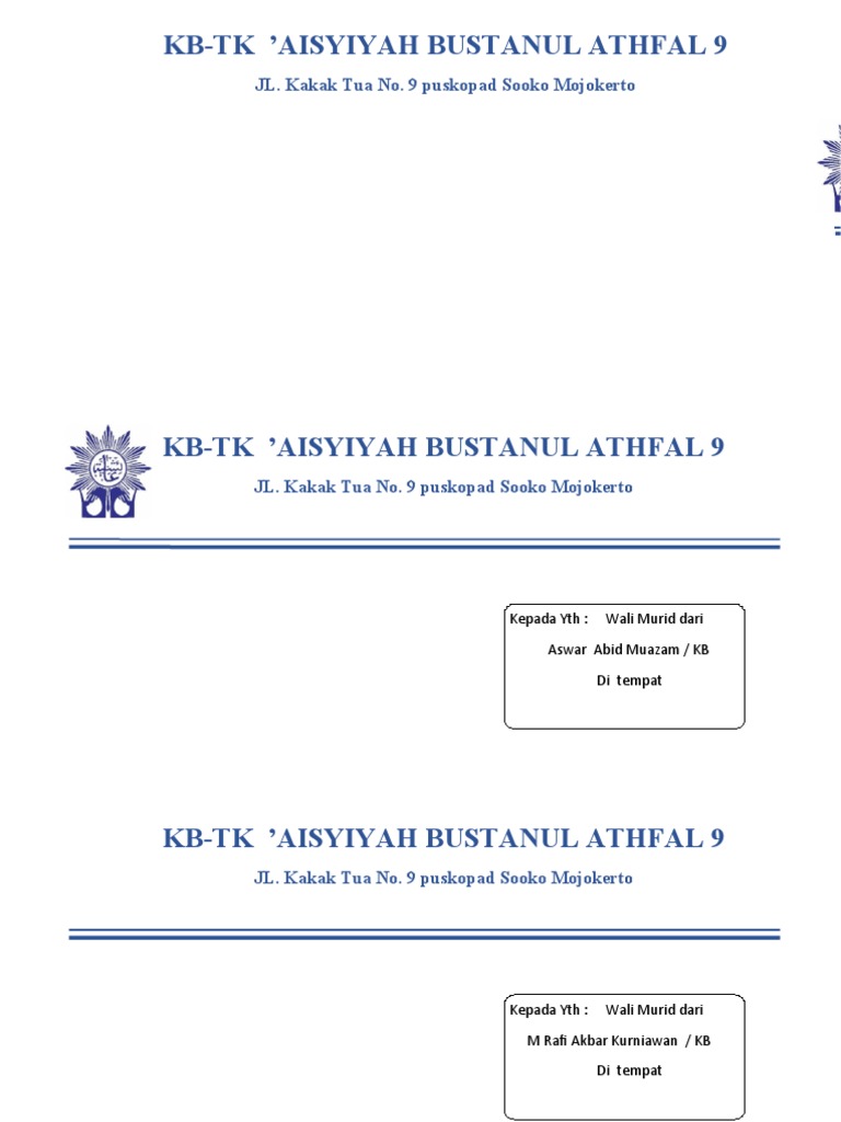 Amplop KB-TK 'Aisyiyah | PDF