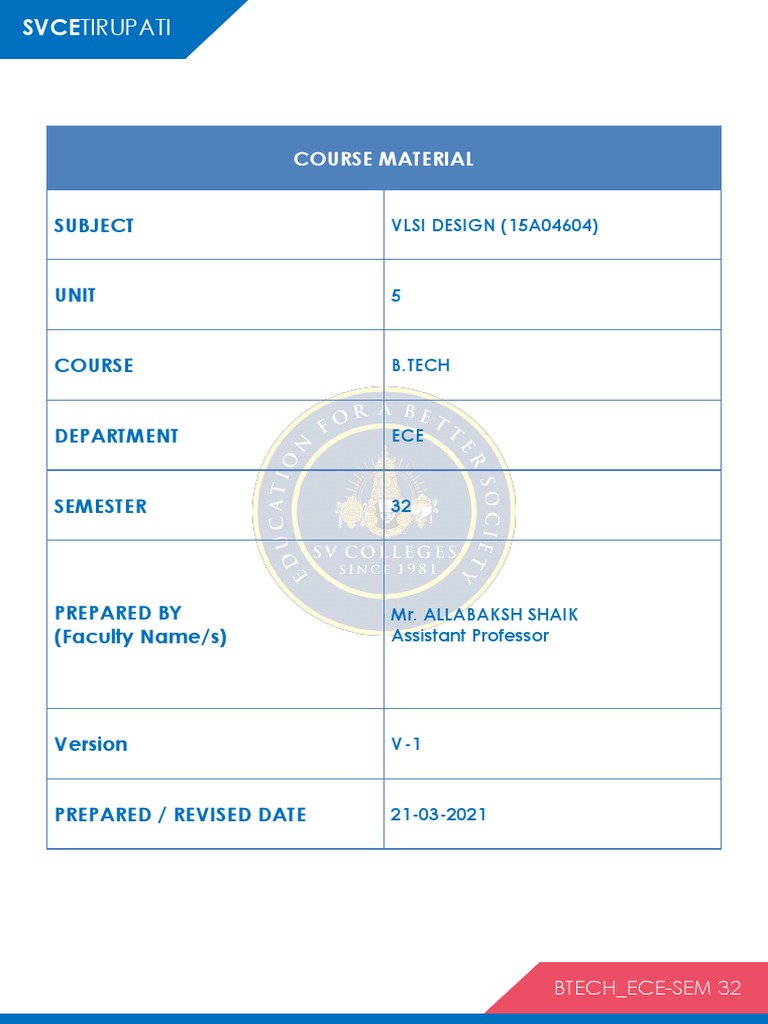 III-II - BTECH - VLSI Design - Unit 5 | PDF III-II - BTECH - VLSI Design - Unit 5 | PDF