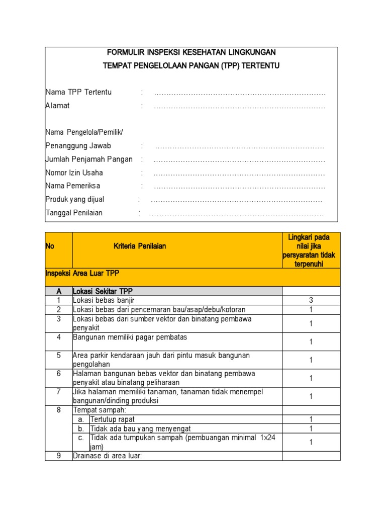 INSPEKSI KESEHATAN LINGKUNGAN TPP | PDF