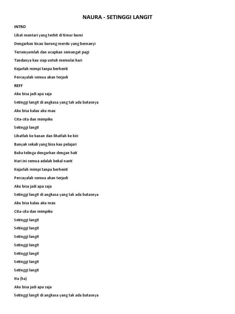 Lirik Lagu Setinggi Langit - Naura | PDF | Seni & Disiplin Bahasa