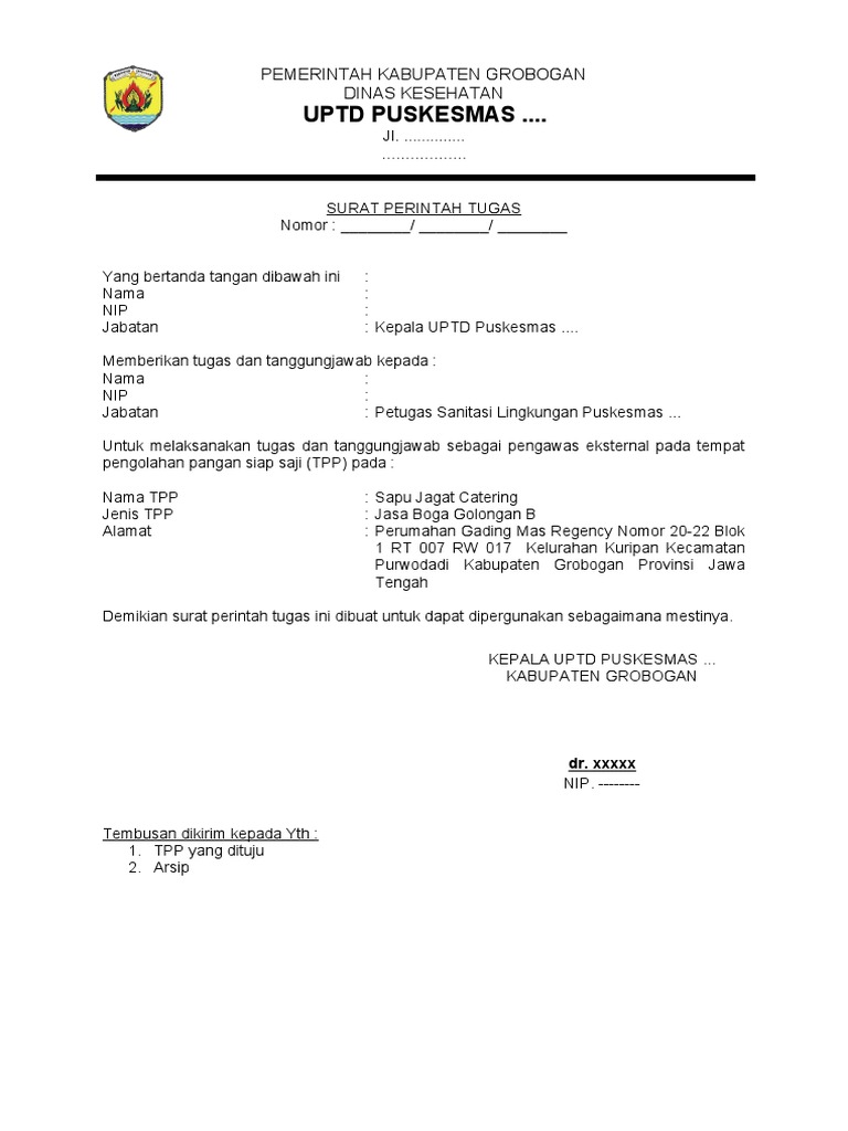 contoh SURAT TUGAS puskesmas | PDF