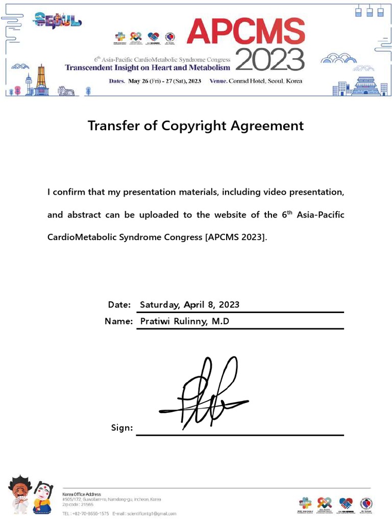 (Attach 1) APCMS 2023 - Transfer of Copyright Agreement Pratiwi Rulinny | PDF | Law | Science ...