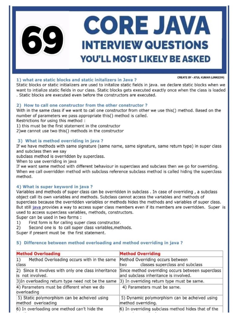 Core Java Interview Question Pdf